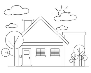Easy simple house coloring page modern art Vector Image