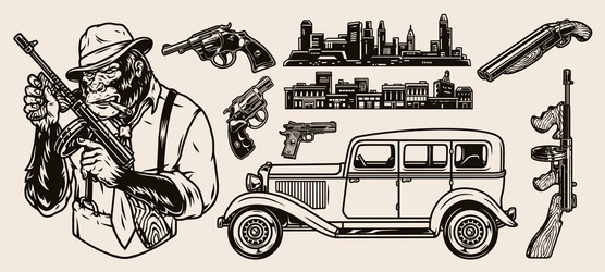 Mafia elements colorful vintage concept Royalty Free Vector