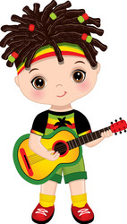 Cute little reggae boy with dreads playing guitar Vector Image