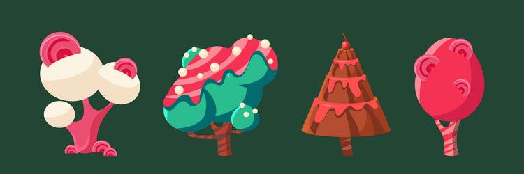 Fantasy forest with sweet tree element set Vector Image
