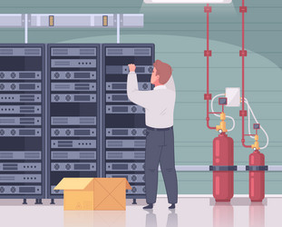 Cartoon data center composition Royalty Free Vector Image