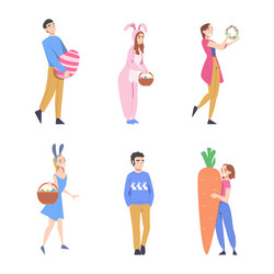 Happy easter with cheerful people celebrating Vector Image