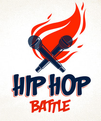 Rap battle logo or emblem with two microphones Vector Image