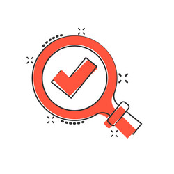 Check mark with magnifying glass icon in comic Vector Image