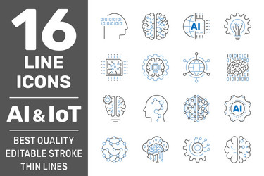 Set ai iot and machine learning line icons Vector Image