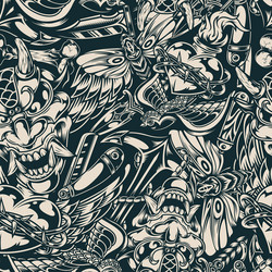 Vintage flash tattoos designs seamless pattern Vector Image