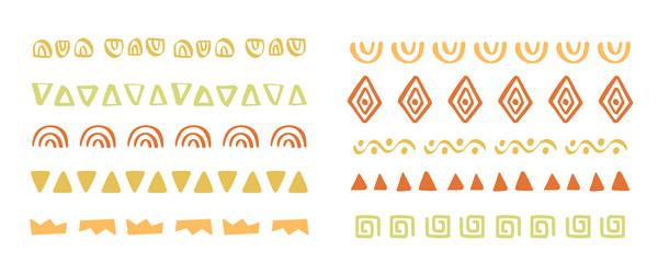 Boho doodle borders set tribal strokes Royalty Free Vector
