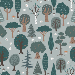 Doodle hand drawn birch and fir trees forest Vector Image