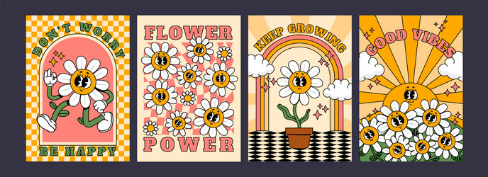 Groovy posters retro psychedelic characters Vector Image