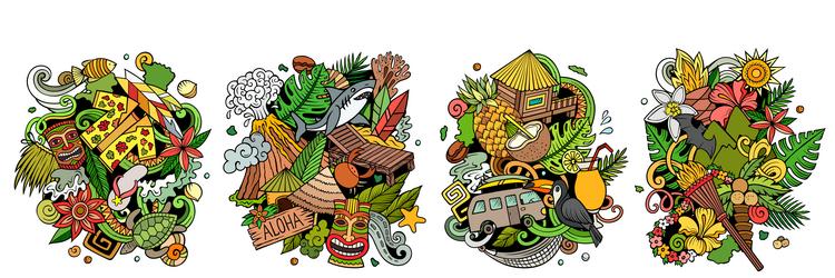 Hawaii hand drawn doodle banner cartoon detailed Vector Image