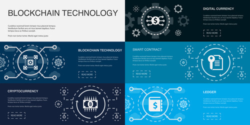 Blockchain technology blue vertical outline banner