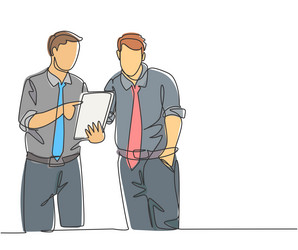 One single line drawing of young company founders Vector Image