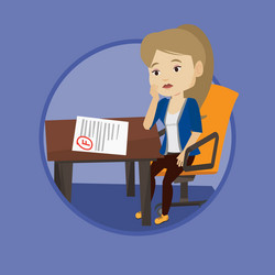 Sad student looking at test paper with bad grade Vector Image