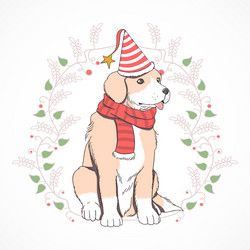 Christmas puppy santa claus hat Royalty Free Vector Image
