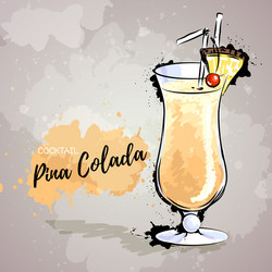 Pina colada cocktail hand-drawn comic Royalty Free Vector