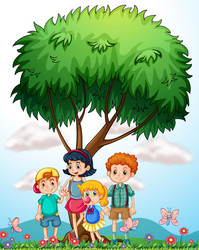 Girls reading under tree Royalty Free Vector Image