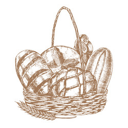Wheat bakery basket sketch Royalty Free Vector Image