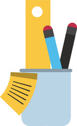 Pens and ruler inside cup scribble Royalty Free Vector Image