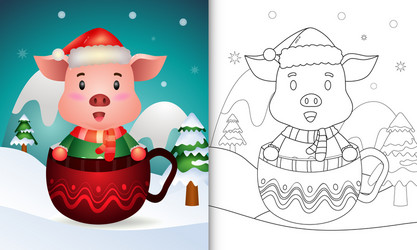 Coloring book with cute pig christmas characters Vector Image