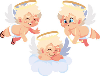 Cute cupid angels in different poses on white Vector Image
