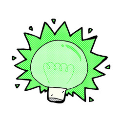 Comic cartoon flashing green light bulb Royalty Free Vector