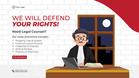 Attorney we will defend landscape banner design Vector Image