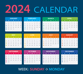 2024 calendar - sunday Royalty Free Vector Image