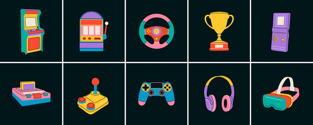 Retro neon synthwave arcade game background Vector Image