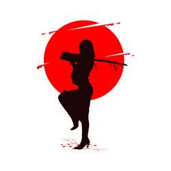 Silhouette samurai girl poster design isolated Vector Image