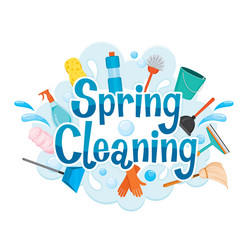 Spring cleaning - line lettering with flowers Vector Image