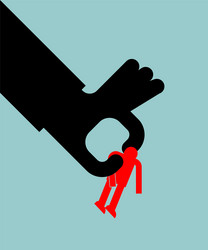 Big hand holding small man isolated personnel Vector Image