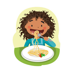 Child eating healthy food Royalty Free Vector Image