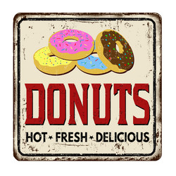 Donuts retro commercial sign design Royalty Free Vector