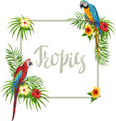 Tropical bird leaves and flowers seamless white Vector Image