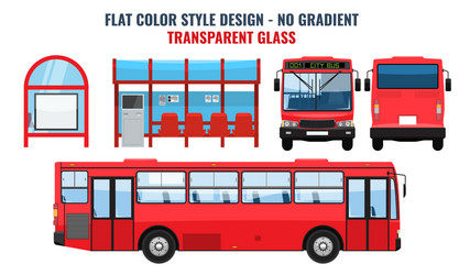 City bus and stop side front back view Royalty Free Vector