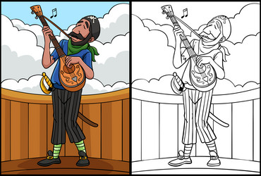 Pirate with a guitar isolated coloring page Vector Image