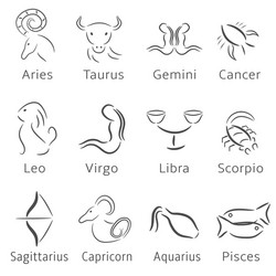 Set of simple zodiac signs with captions Vector Image