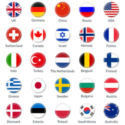 Set of popular country flags glossy round icon Vector Image