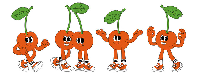 Fruit retro funky cartoon characters comic mascot Vector Image