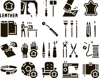 Leatherworking job collection icons set Royalty Free Vector