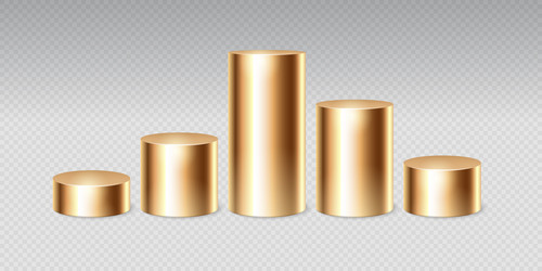 Gold podium 3d golden cylinder metallic stand Vector Image