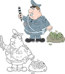 Police car and a traffic policeman patrolling Vector Image