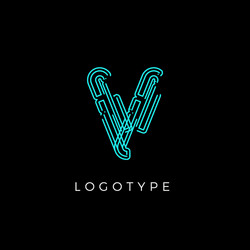 Logo letter v glitch distortion Royalty Free Vector Image