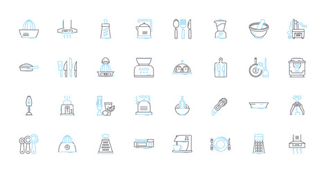 Galley linear icons set kitchen cooking food Vector Image