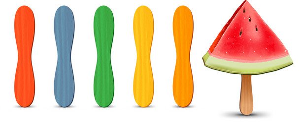 Set realistic popsicle sticks watermelon piece Vector Image