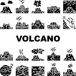 Volcano lava eruption collection icons set Vector Image