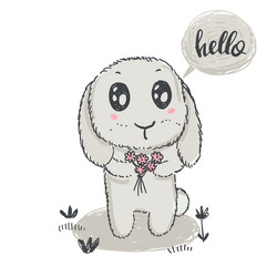 Cute little white rabbit bunny hand drawn Vector Image
