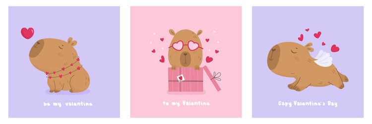 Valentine day card set with cute lovely capybara Vector Image