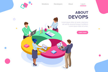 Female programmer working with devops software Vector Image