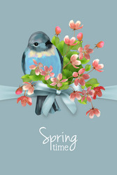 Floral spring thank you pink flowers card Vector Image